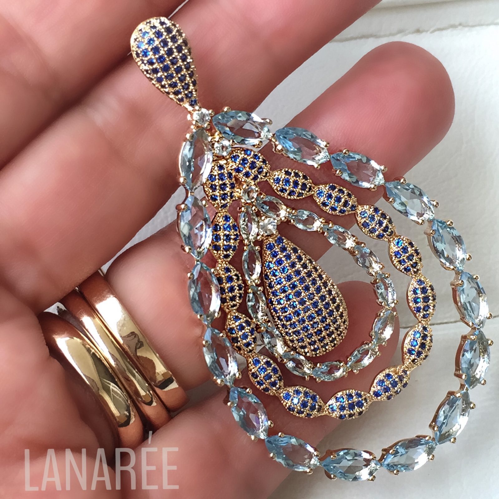 Brinco Safira com Água Marinha – Lanarée Semijoias